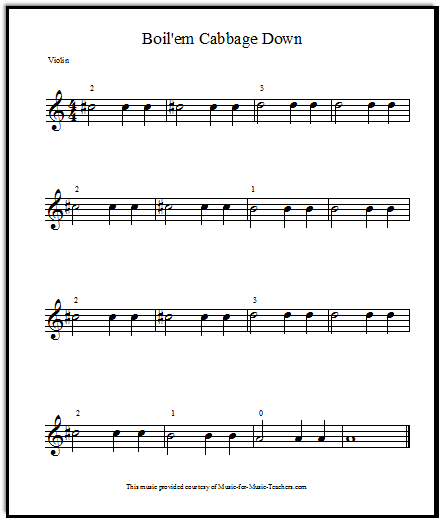 Beginner Guitar Song and Fiddle Song Boil'em Cabbage Down: Free Sheet Music