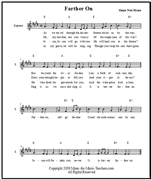 Farther On, a Beautiful Shape-Note Hymn: Free Hymn Sheet Music