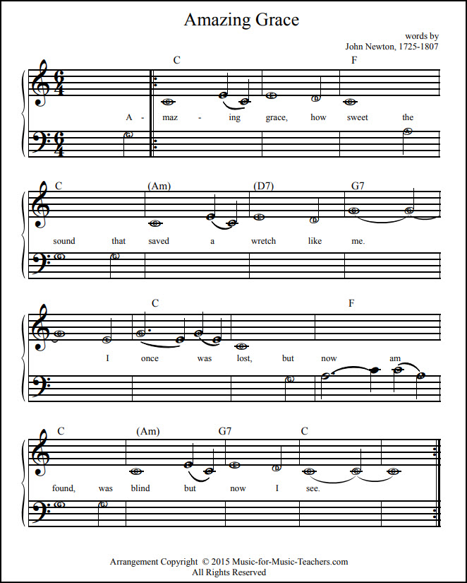 Free Printable Music Sheets Amazing Grace Solos and Duet for Piano
