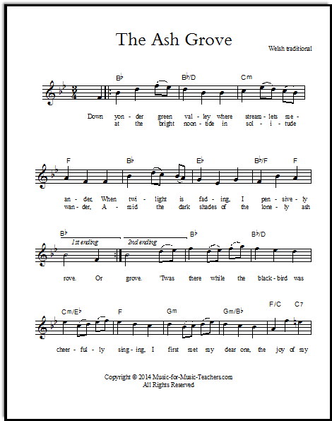 Ash Grove Free Sheet Music, All Instruments