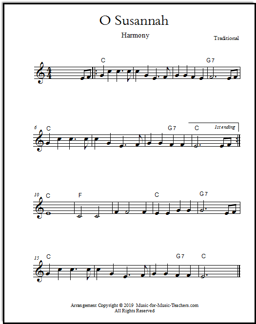 O Susanna Easy Piano & Guitar Sheet Music