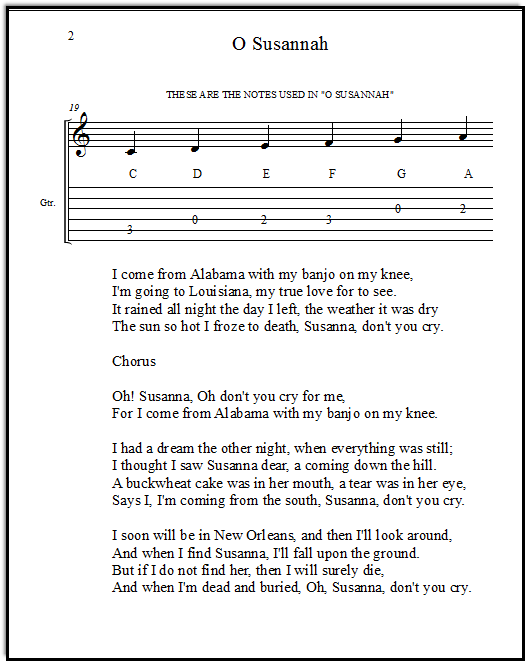 O Susanna Easy Piano & Guitar Sheet Music