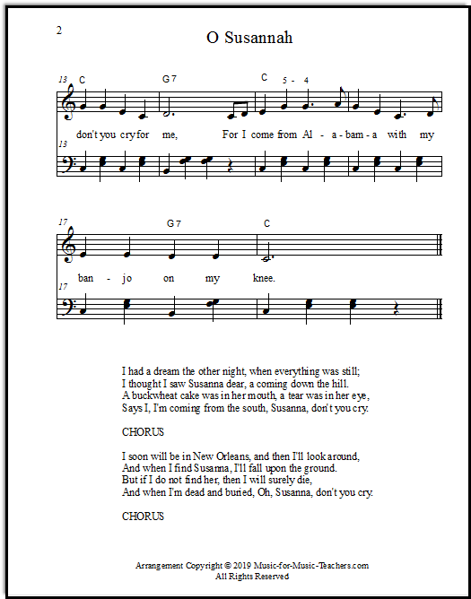 O Susanna Easy Piano & Guitar Sheet Music
