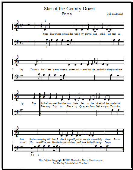 Star of the County Down beginner piano version, Fun and Free Irish ...